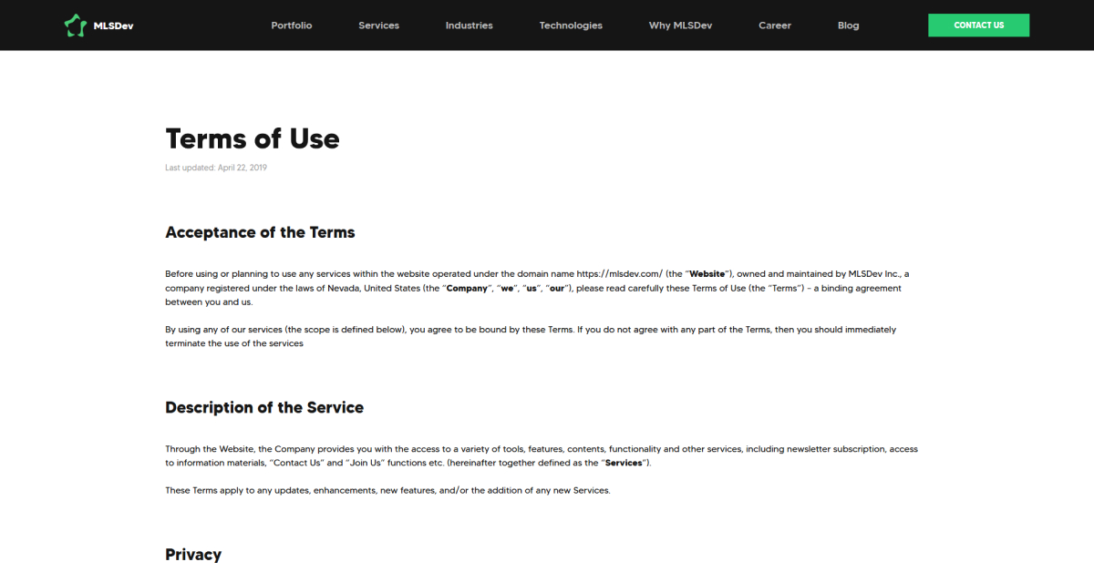 Terms of Use | MLSDev